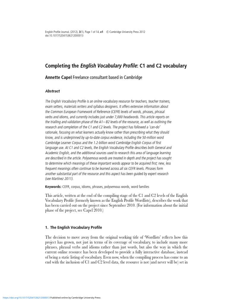 Completing The English Vocabulary Profile c1 and c2 Vocabulary | PDF