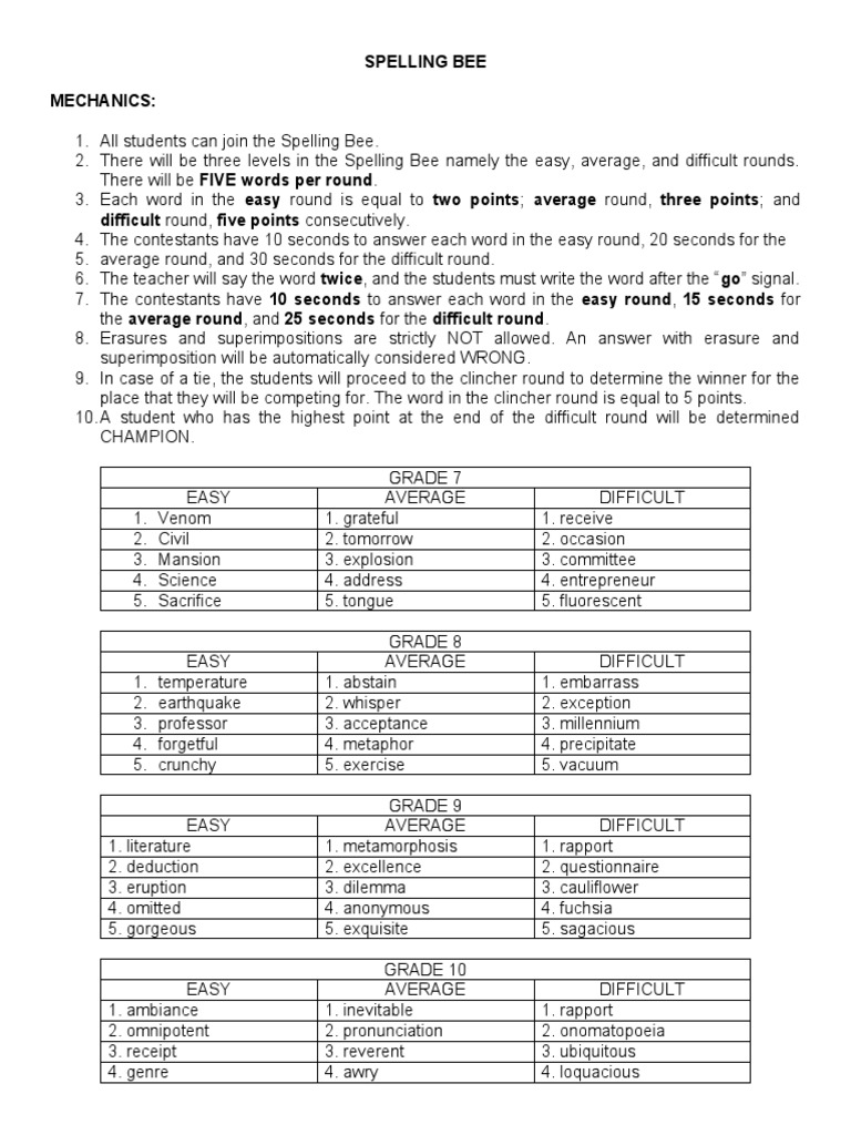 Spelling Bee | PDF