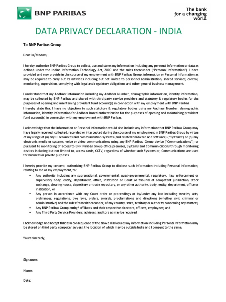 India Data Privacy Consent Form | PDF | Information | Privacy