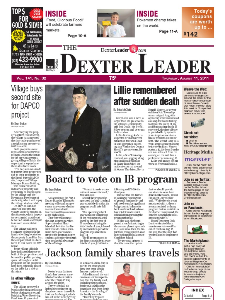 Dexter Leader Front Page Aug. 11, 2011 | PDF | Africa | Pound Sterling