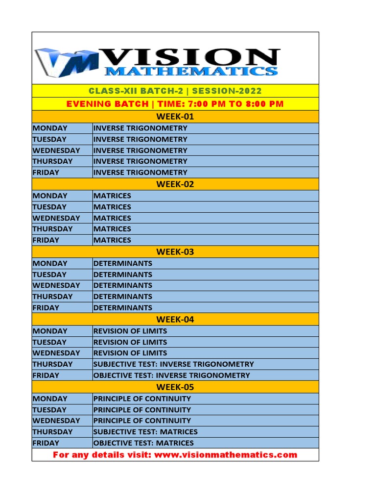 Time Table Class 12 2022 Evening Batch Pdf