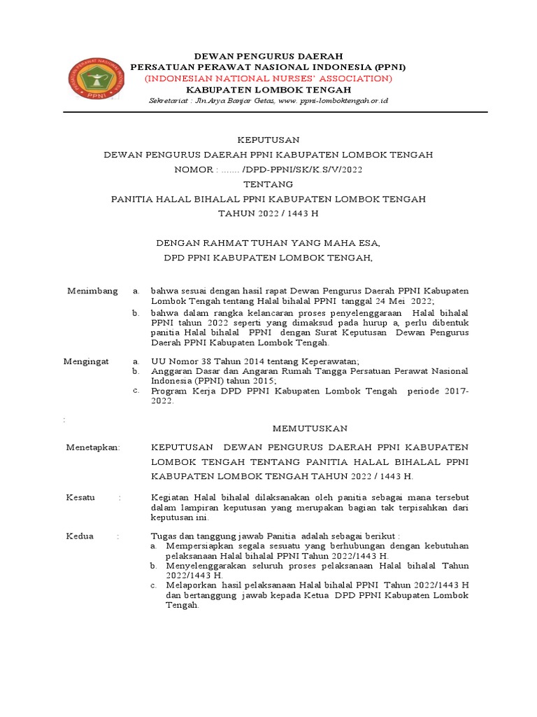 SK Panitia Halal Bihalal PPNI 2022 | PDF