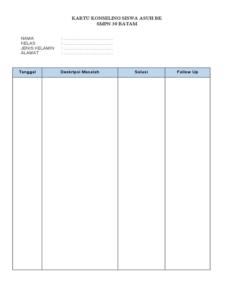 Kartu Konseling Siswa Asuh BK 2023 | PDF