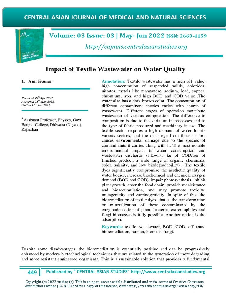 Impact of Textile Wastewater On Water Quality | PDF | Water Treatment ...