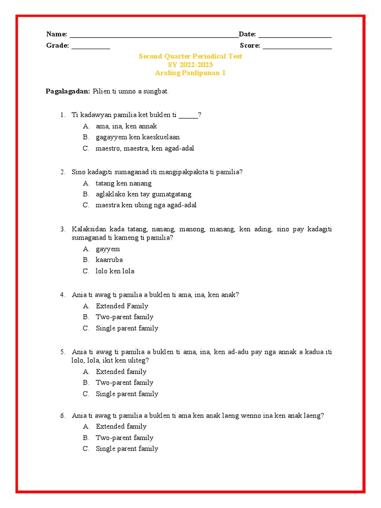 q2 Periodical Test Ap1 Sy 2022-2023 | PDF