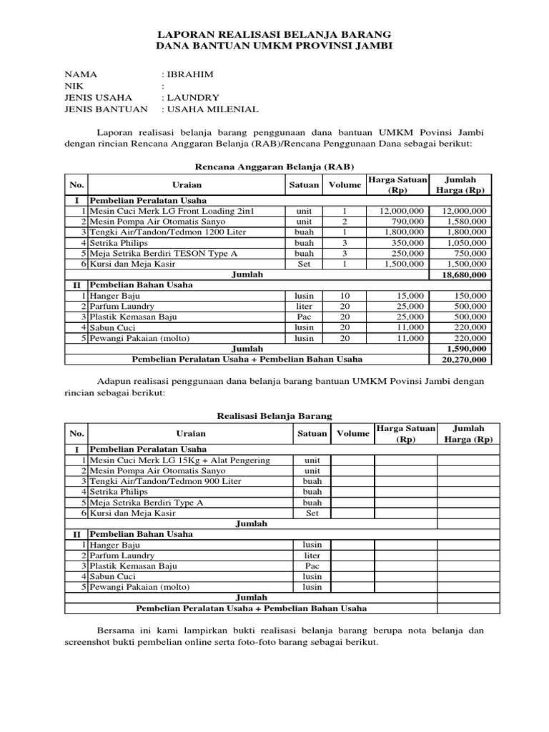 LAPORAN BELANJA BARANG Share | PDF