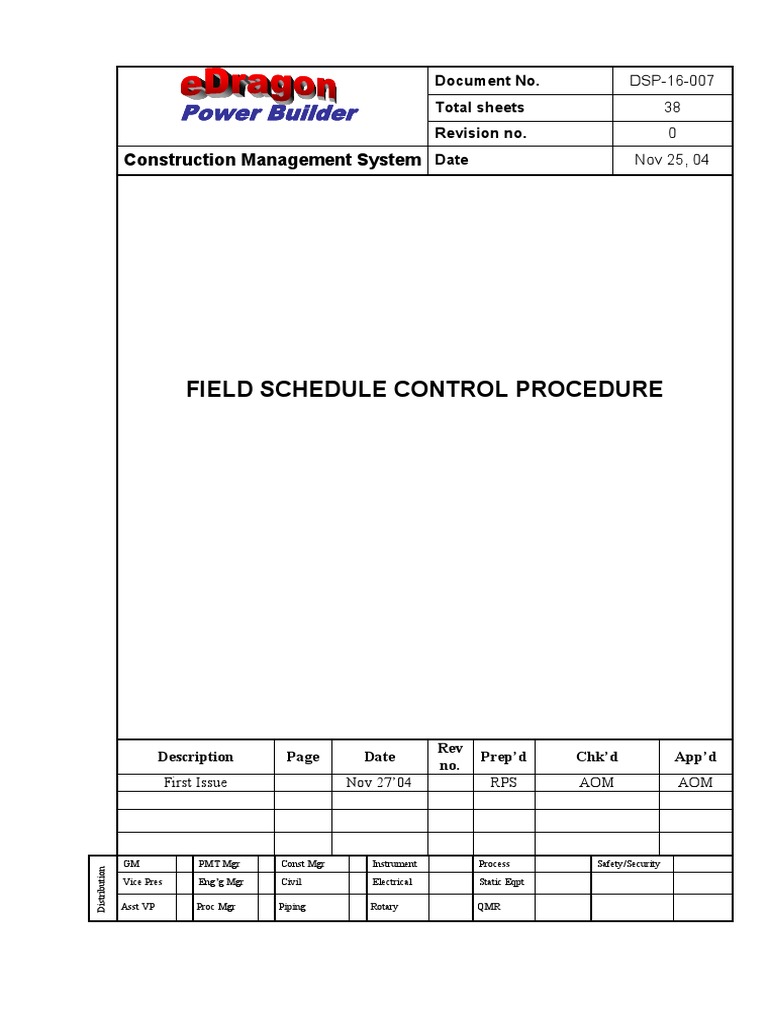 Field Schedule Control Procedure | PDF