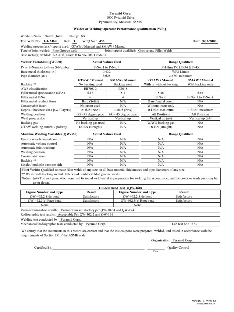 WPQ Ix - C - WPW 7.0.4 Form 2007 Rev. 0 | PDF | Welding | Construction