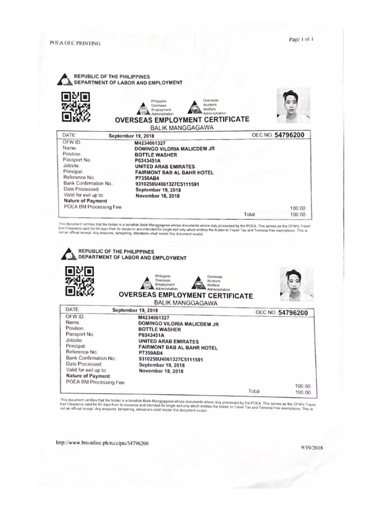 Poea Oec Printing | PDF