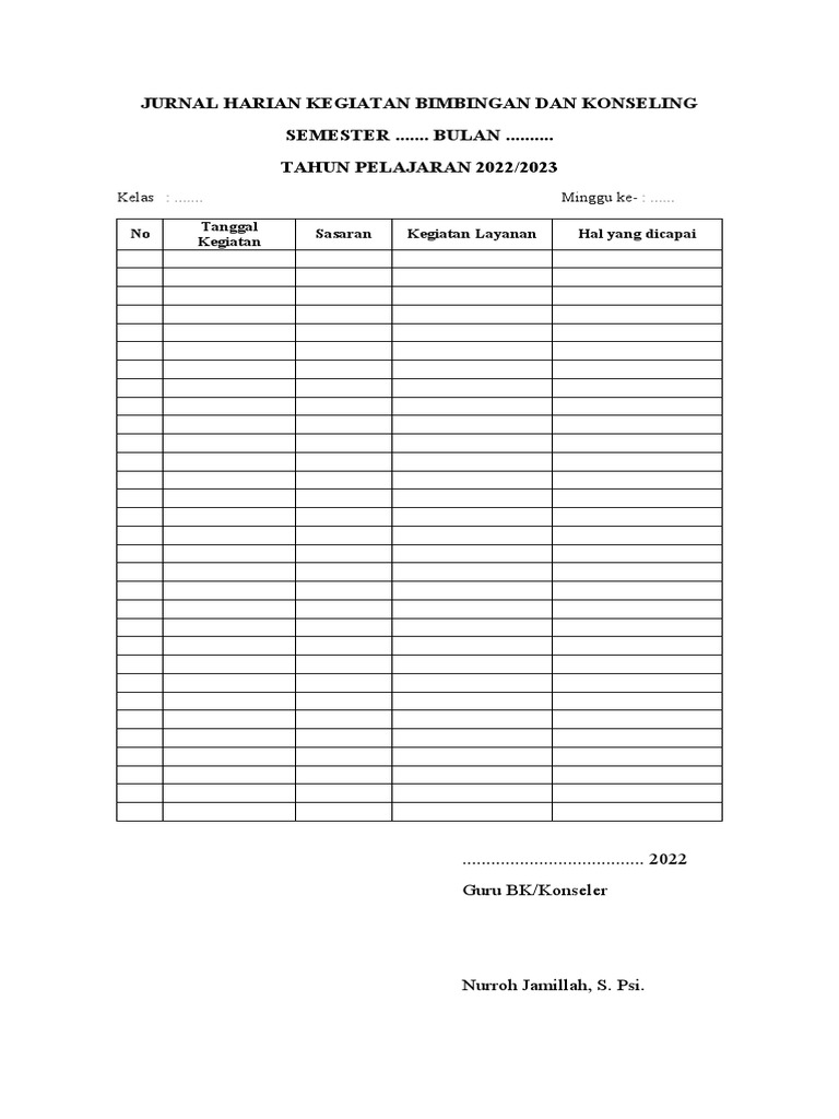 Jurnal Harian Kegiatan Bimbingan Dan Konseling | PDF