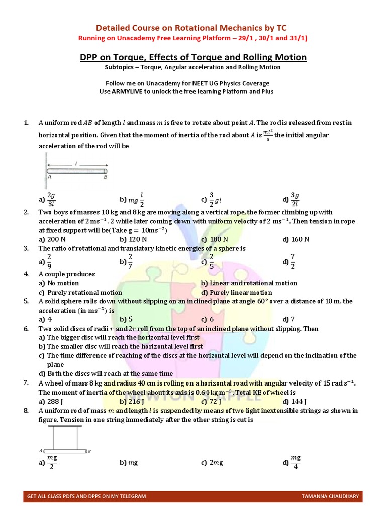 DPP - 3 - 3 in Rotational Mechanics | PDF | Rotation Around A Fixed Axis | Torque
