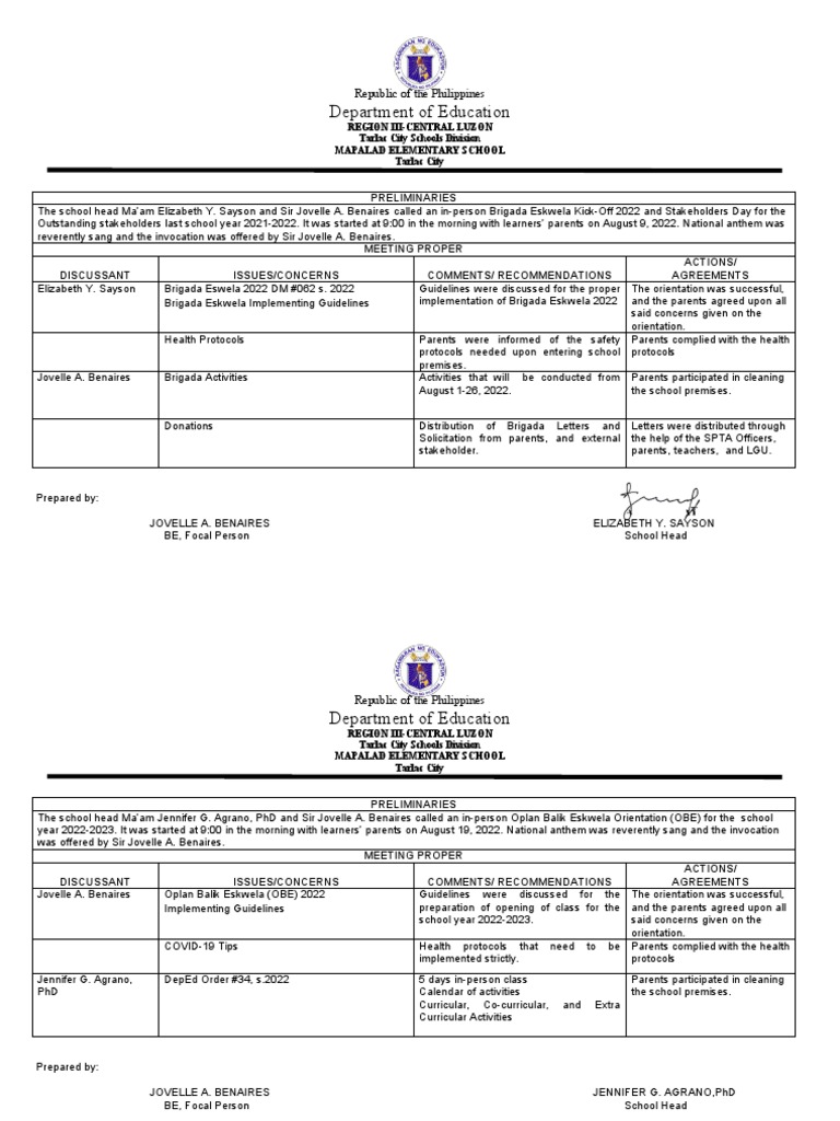 Minutes of The Meeting Orientation OBE | PDF