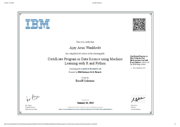 Excelr Solutions Ibm Certificate Pdf Data Management Computer Data