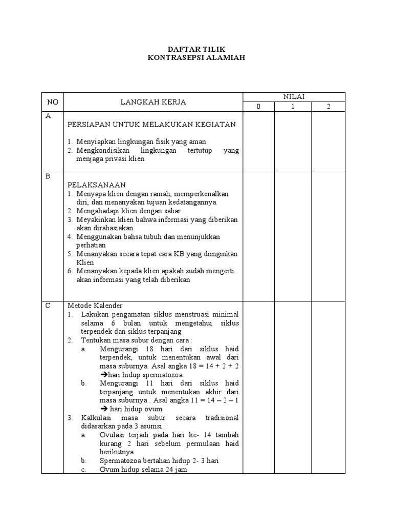 Daftar Tilik KB Alamiah | PDF