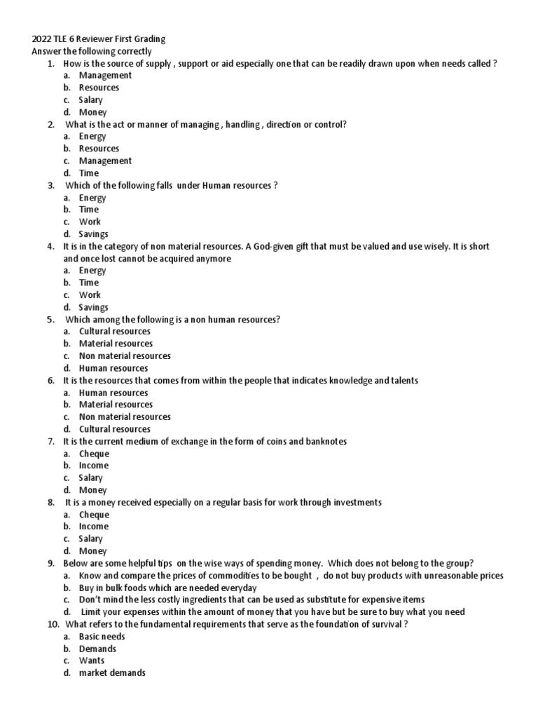 TLE 6 Reviewer for First Grading | PDF