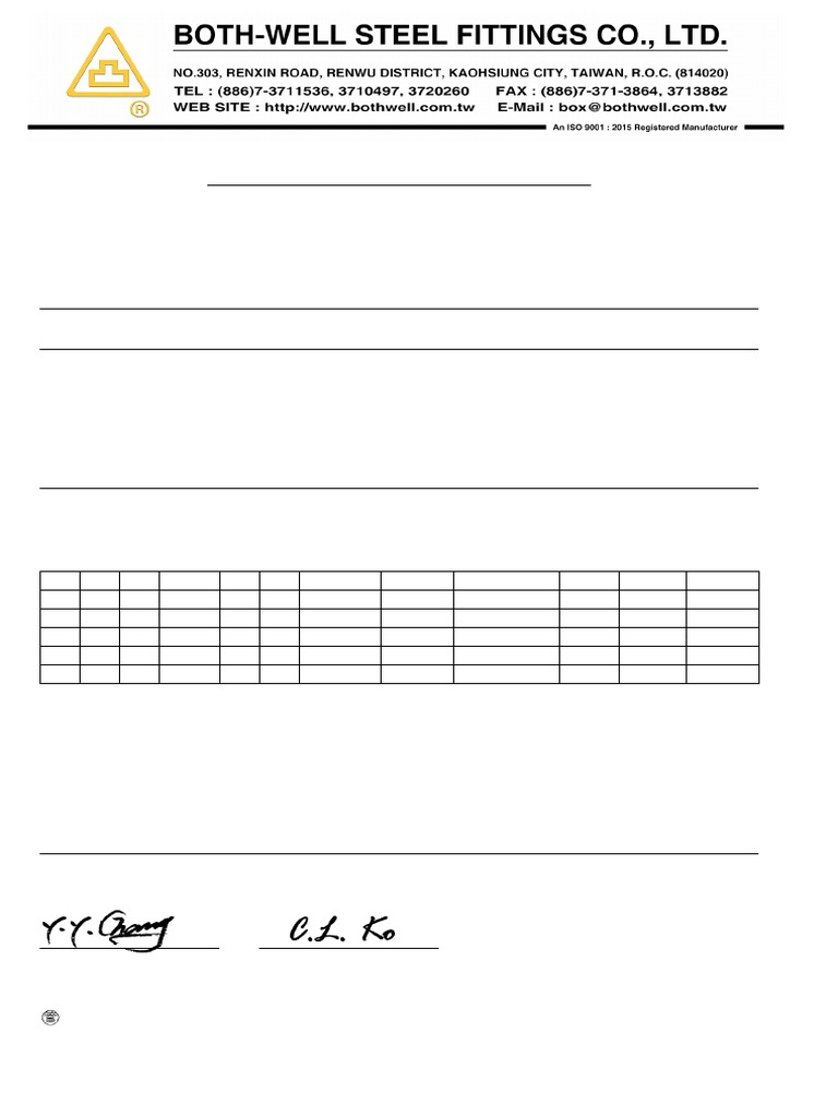 Mill Test & Inspection Certificate for 150 Pieces of Full Coupling A105 ...