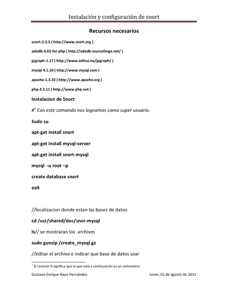 Instalacion y Configuracion de Snort+Mysql+Acid+Apache+Php5 | PDF