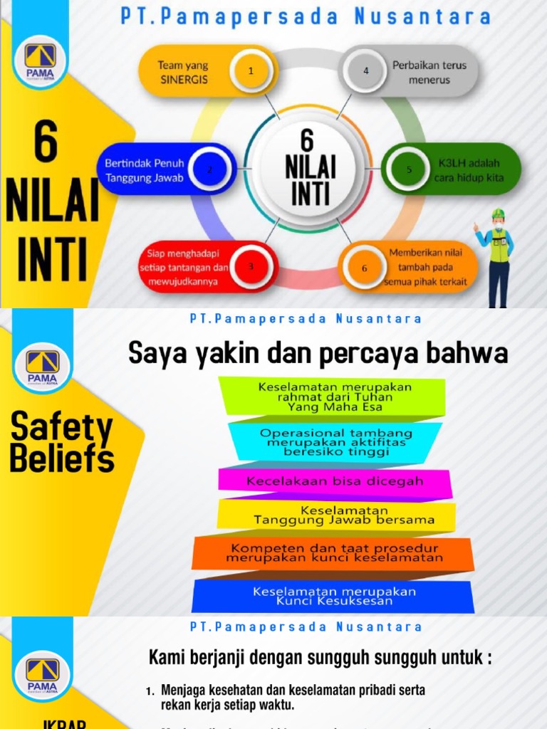 6 Nilai Inti PAMA Safety Beliefe Ikrar KPLH 6 Pedoman Bekerja Aman ...