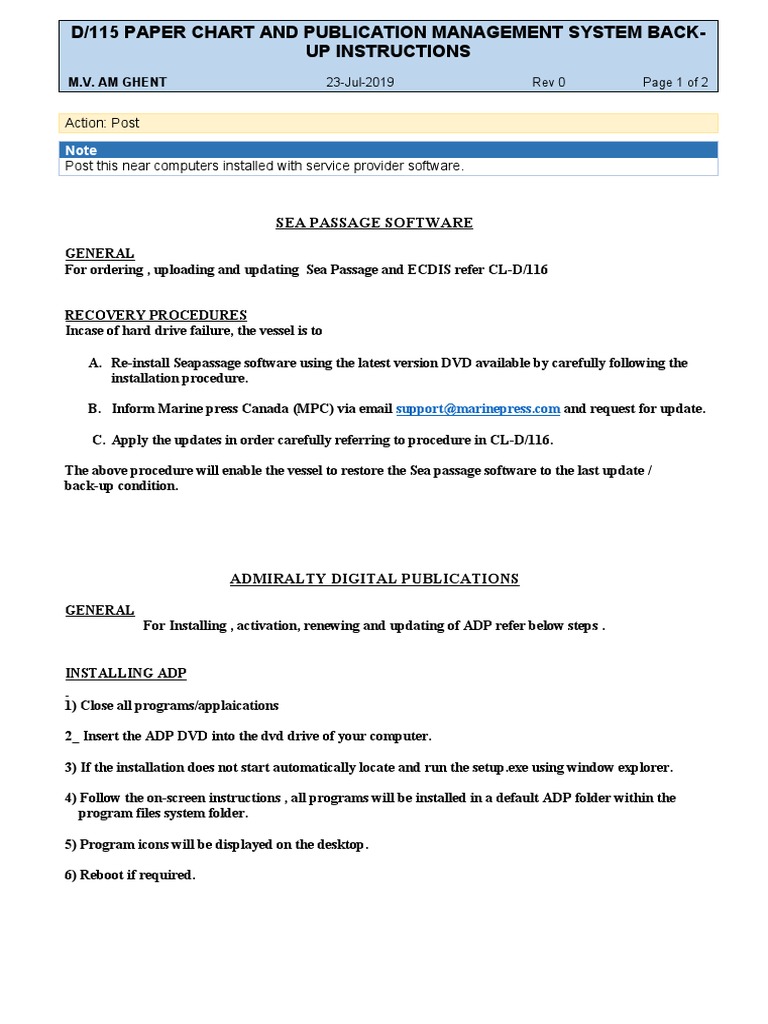 D-115 Paper Chart and Publication Management System Back-Up ...