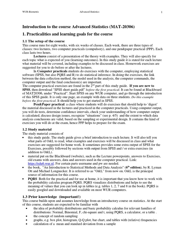 AdvStats Study Guide Week 1 | PDF | Statistics | P Value