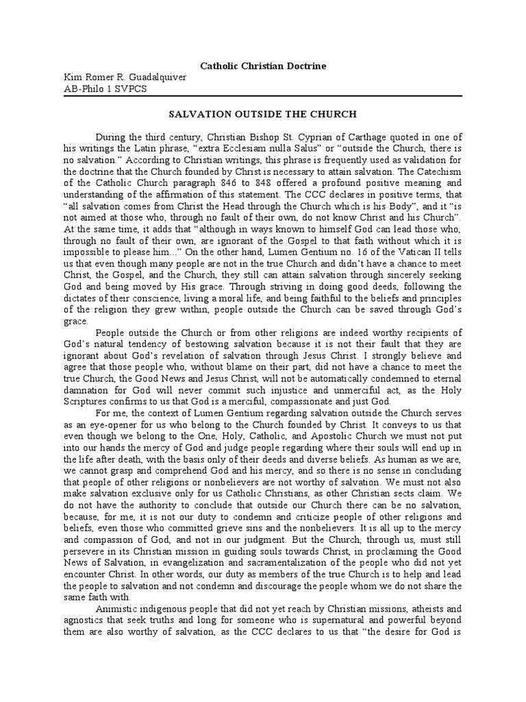 Salvation Outside The Church | PDF | Catholic Church | Christian Church