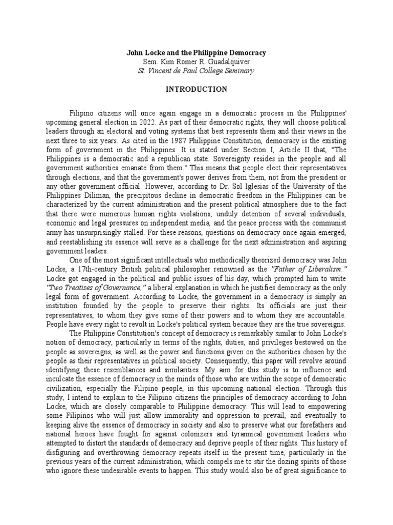 John Locke and The Philippine Democracy Research Paper | PDF ...