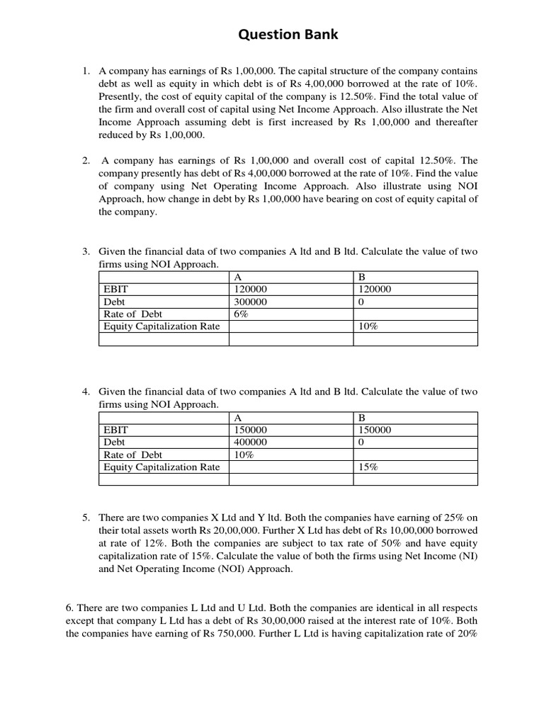 Question Bank 2 | PDF | Capital Structure | Cost Of Capital
