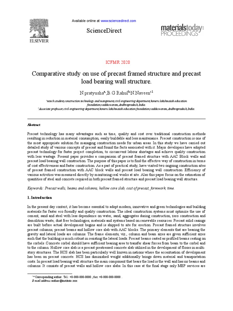 Comparative Study On Use of Precast Framed Structure and Precast Load Bearing Wall Structure ...