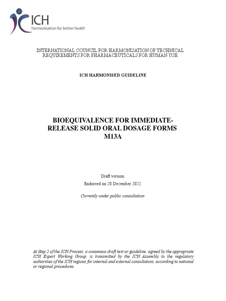 Ich Bioequivalence M13a Guideline | PDF | Pharmacokinetics | Receiver ...