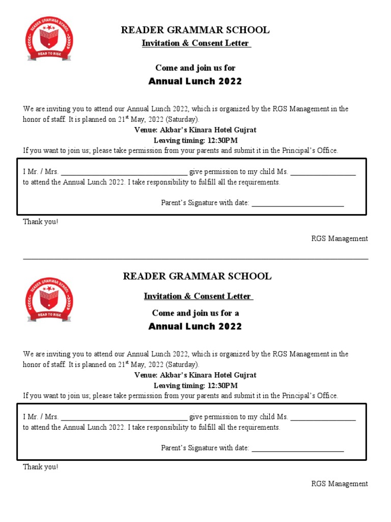 Permission Letter For Lunch | PDF
