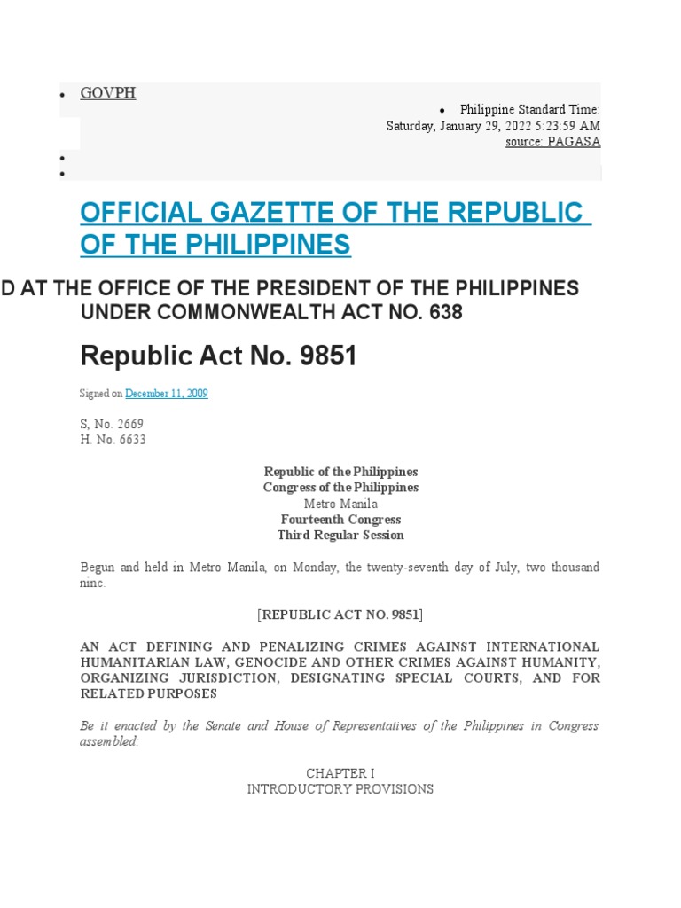 Ra 9851 | PDF | Crimes | Crime & Violence