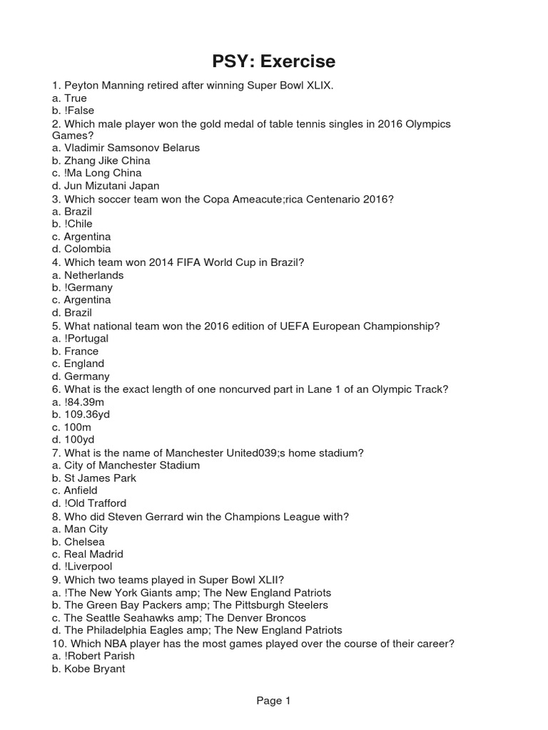 Sports, Geography, and World Facts Quiz | PDF | Super Bowl | Team Sports