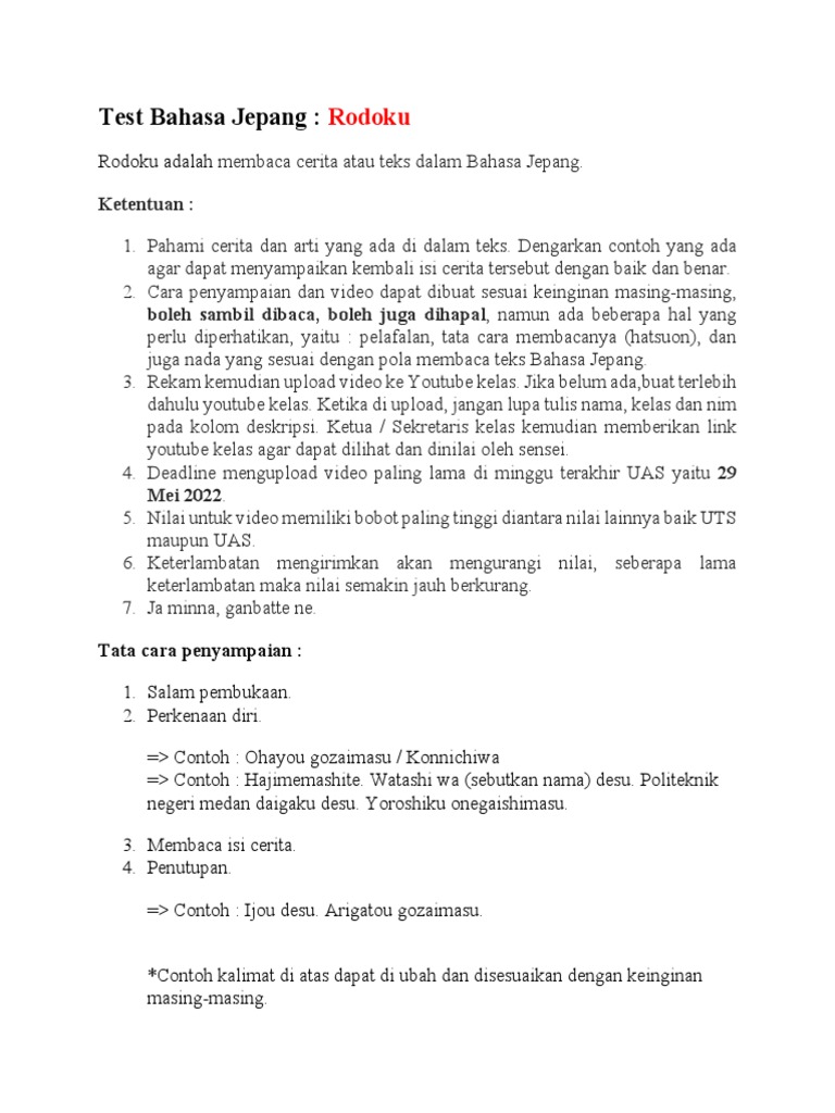 Tes Rodoku untuk Mahasiswa Jepang | PDF