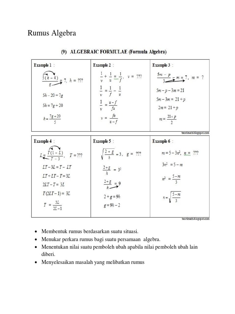 Rumus Algebra | PDF | Metode & Bahan Ajar