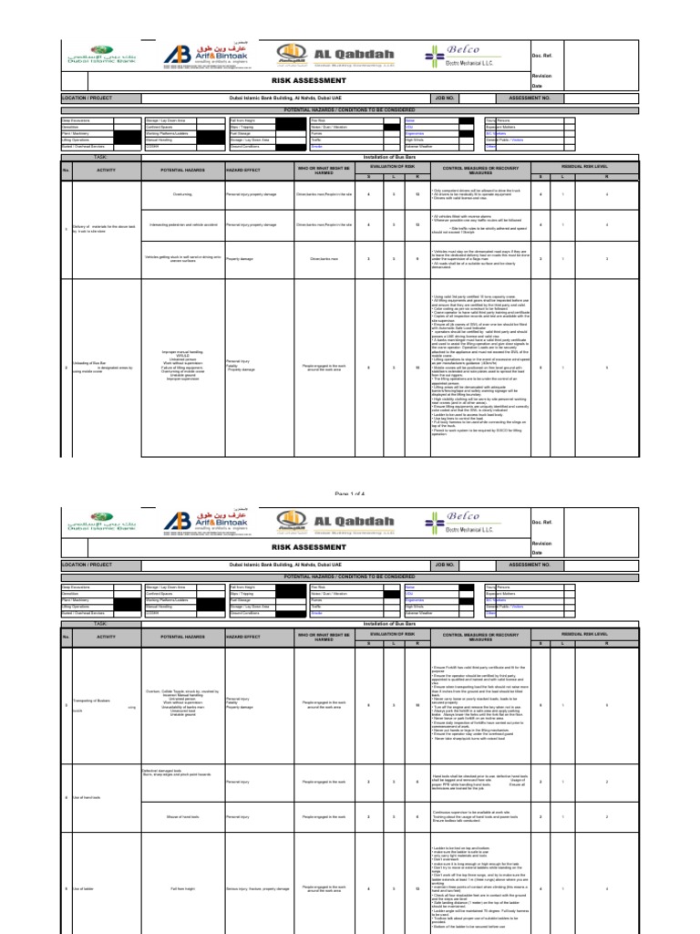 RISK ASSESSMENT. Bus Bar | PDF | Crane (Machine) | Ladder