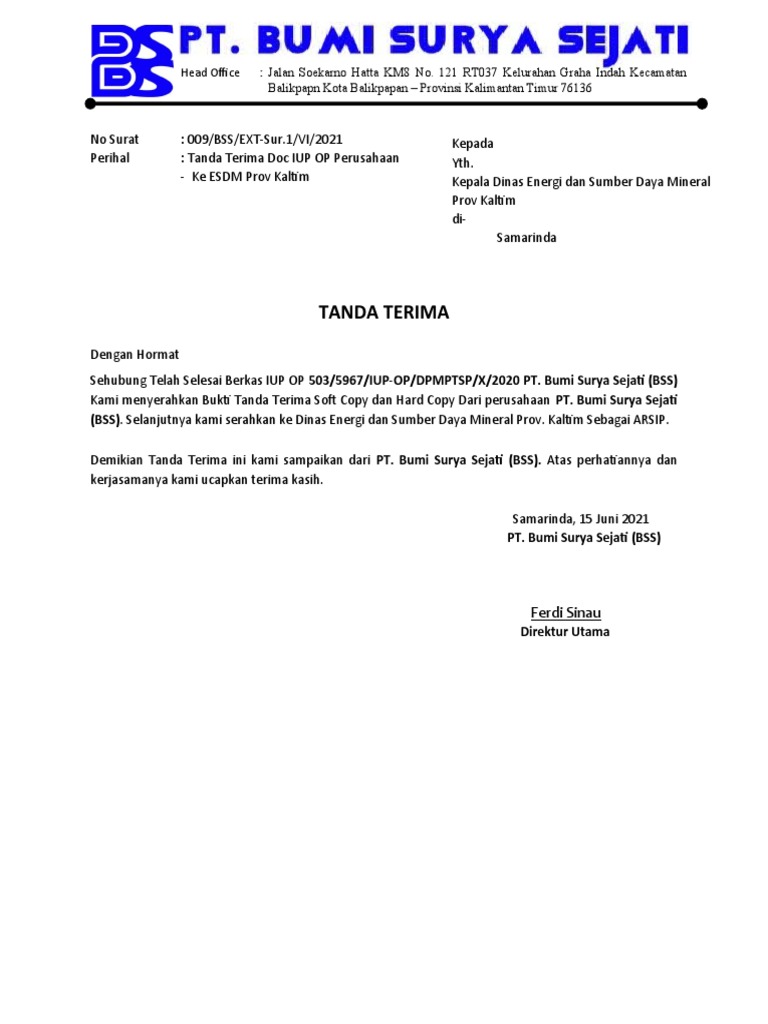 Tanda Terima Pt. BSS | PDF