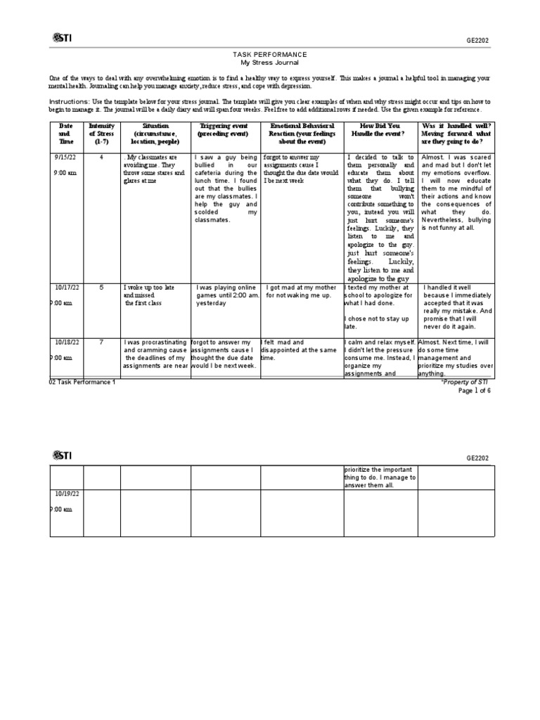 02 Task Performance 1 | PDF | Stress (Biology) | Emotions