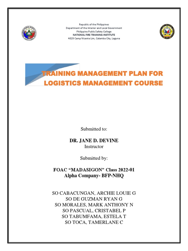 Group 9 Training Management Plan For Logistics Management Course | PDF ...