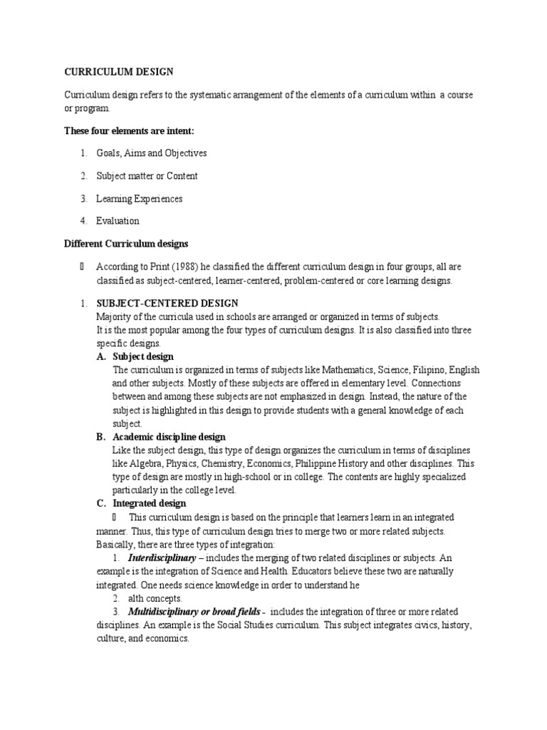 Curriculum Design | PDF | Curriculum | Design