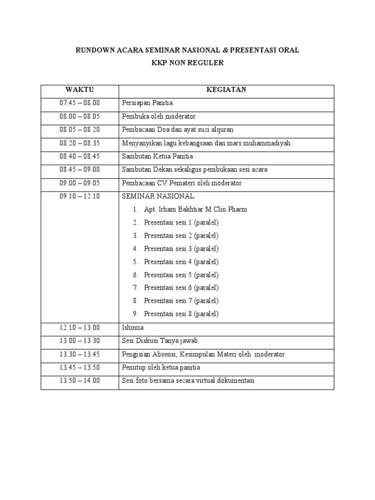 Rundown Acara Seminar Nasional | PDF