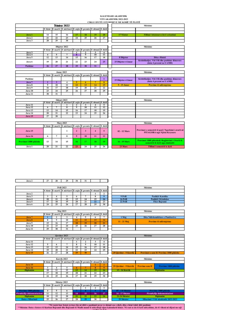 Kalendari Akademik 2022 2023 Master | PDF