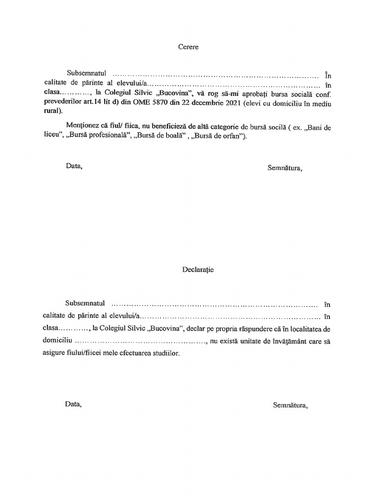 model cerere parinte 2023 | PDF