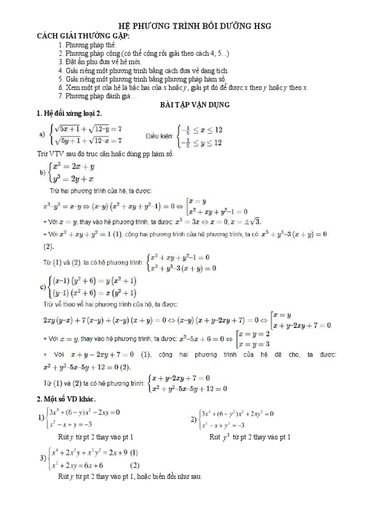 HỆ PHƯƠNG TRÌNH BỒI DƯỠNG HSG | PDF