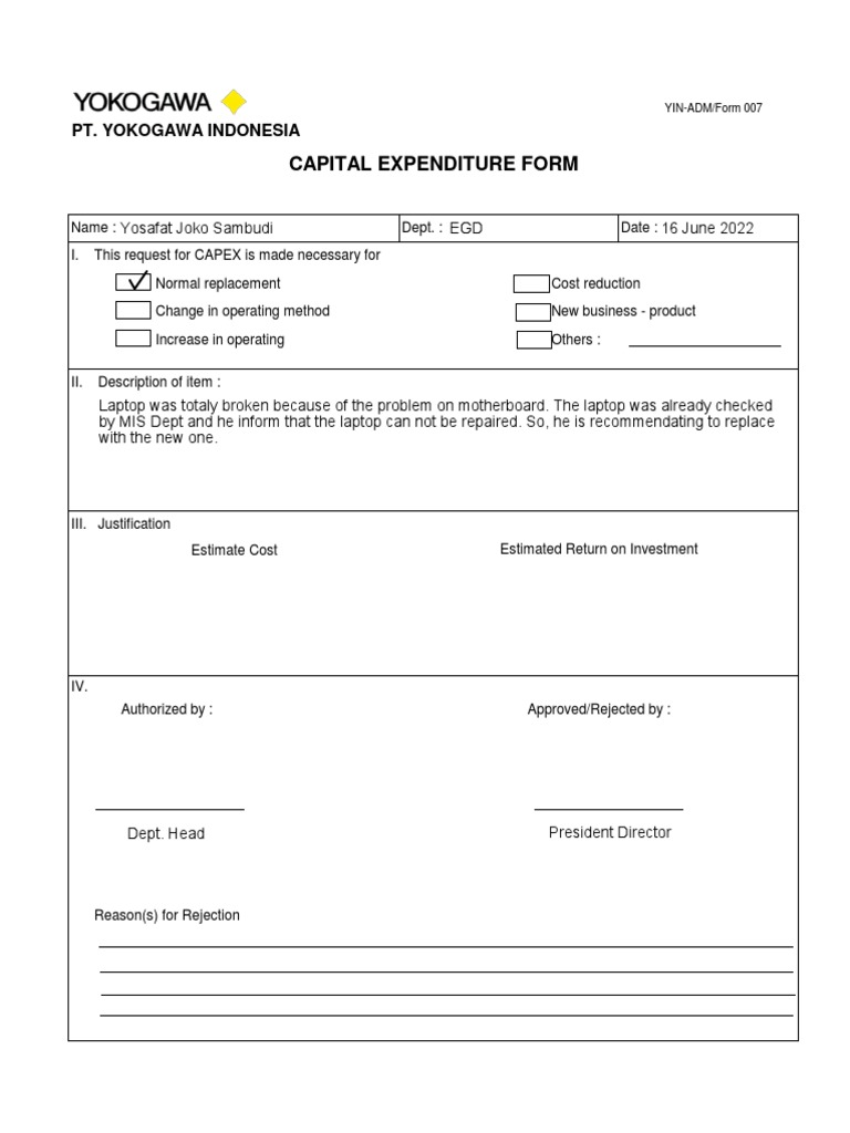 Form Capex Update | PDF