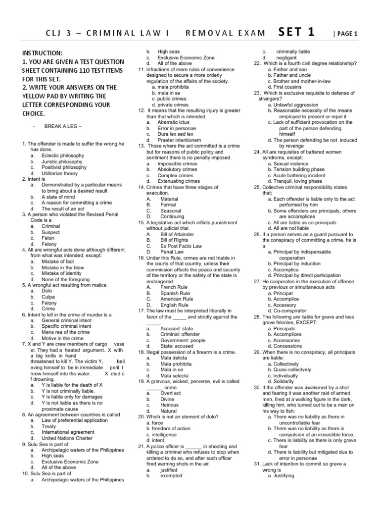 CLJ 3 Removal Exam | PDF | Crimes | Crime & Violence