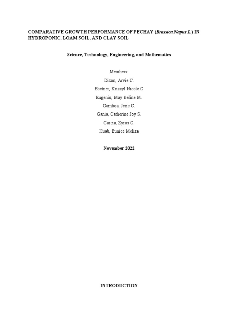 Pechay Growth in Hydroponic vs. Soil | PDF | Hydroponics | Vegetables
