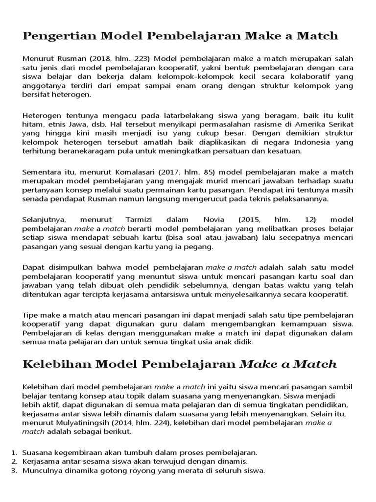 Pengertian Model Pembelajaran Make A Match | PDF