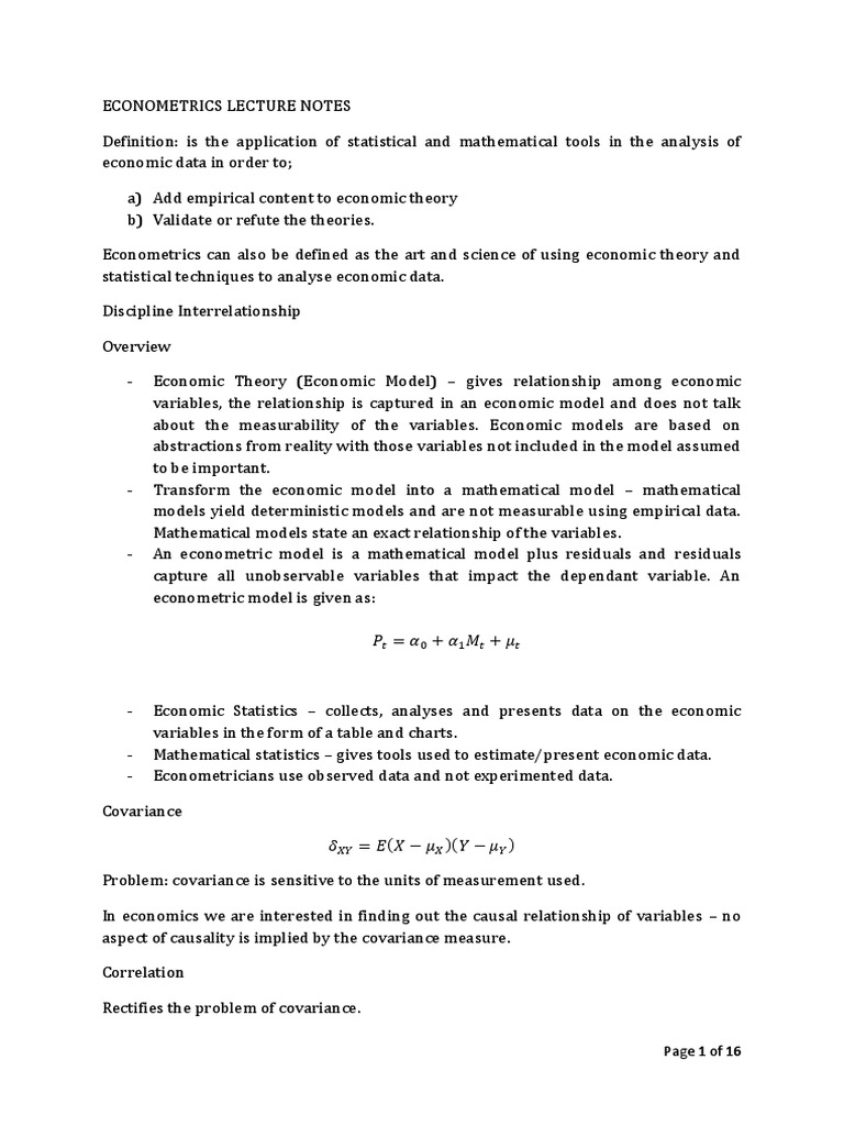 Econometrics Lecture Notes Pdf Estimator Econometrics