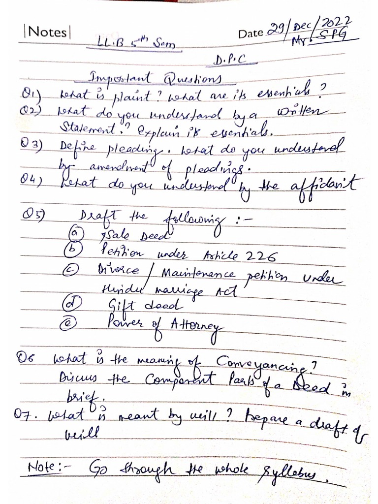 Dpc Important Questions Pdf