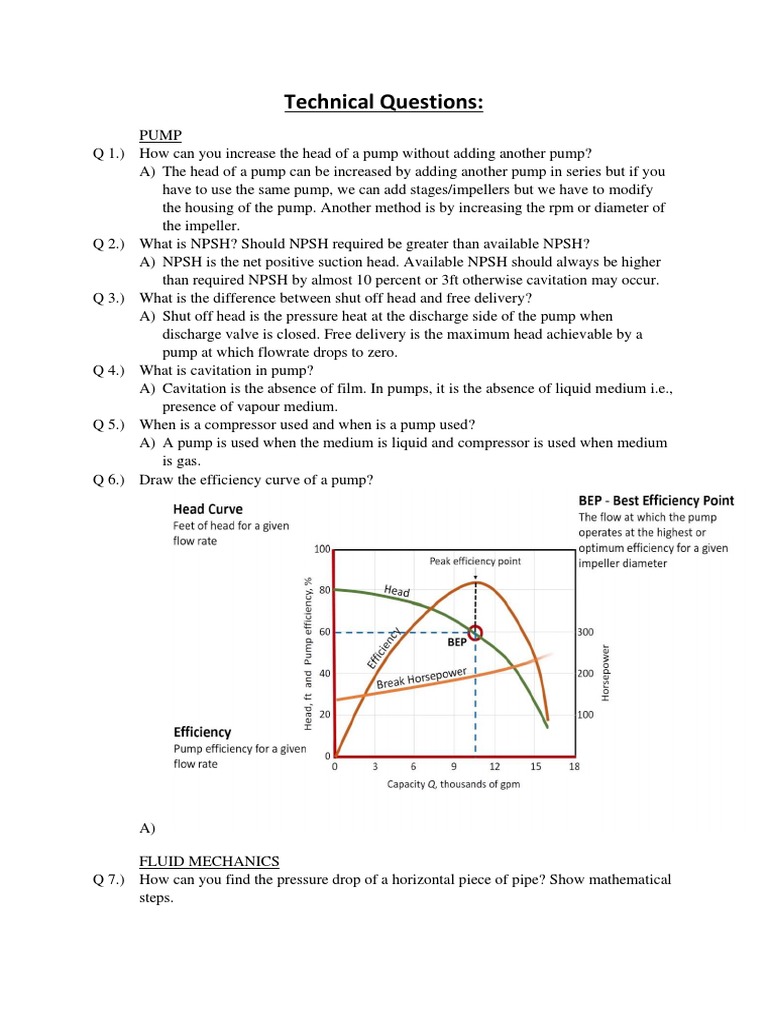 Technical Questions | PDF | Pump | Process Engineering